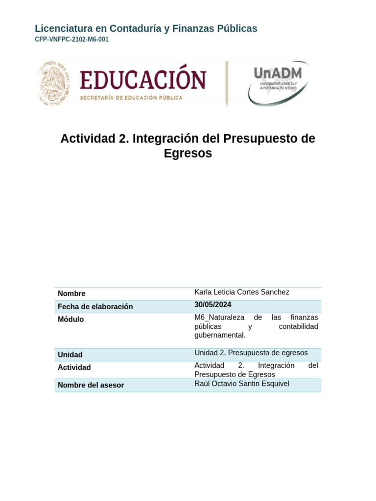 M6 U2 A2 KACS DocumentoIntegrador. | PDF