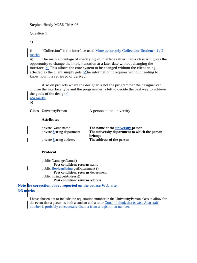 Marked Stephen Brady M256 TMA 03 | PDF | Boolean Data Type | Constructor (Object Oriented ...