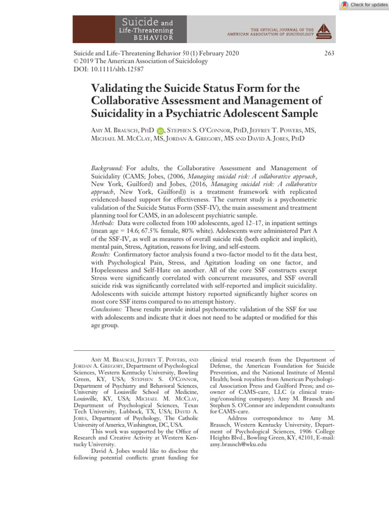Suicide Life Threat Behav - 2019 - Brausch - Validating The Suicide ...