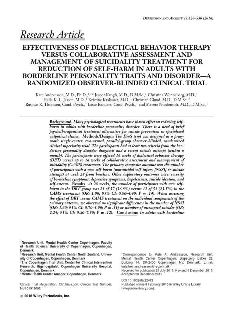 Effectiveness of Dialectical Behavior Therapy Versus Collaborative ...