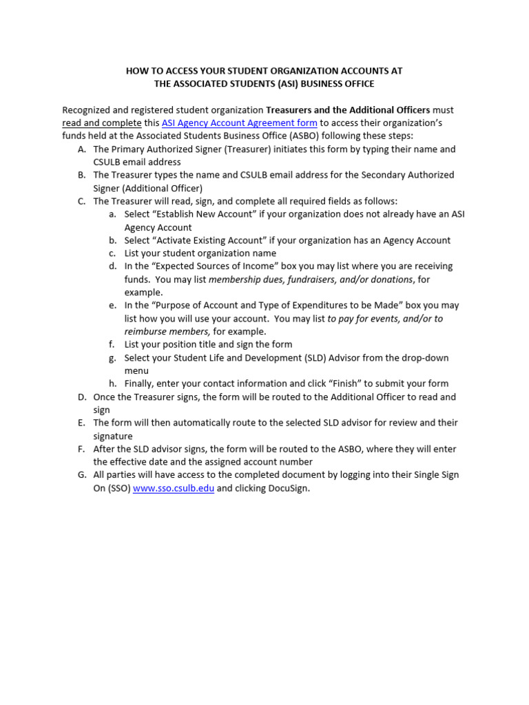 ASI Agency Account Agreement Form Handout | PDF