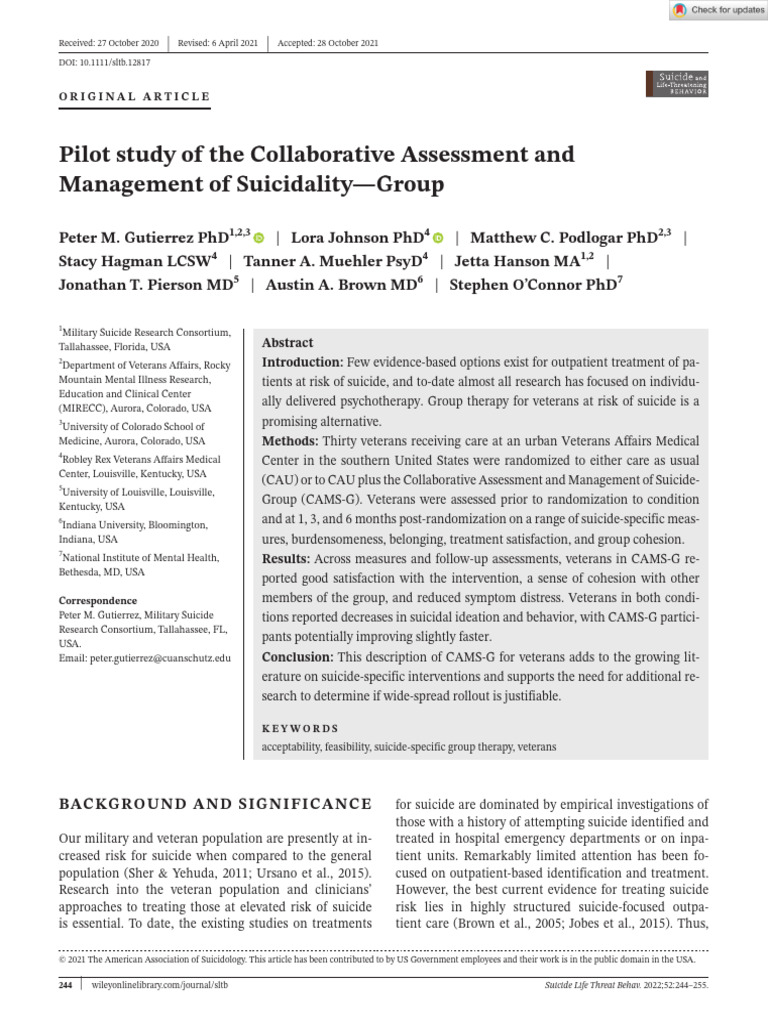 Pilot Study of The Collaborative Assessment and Management of ...