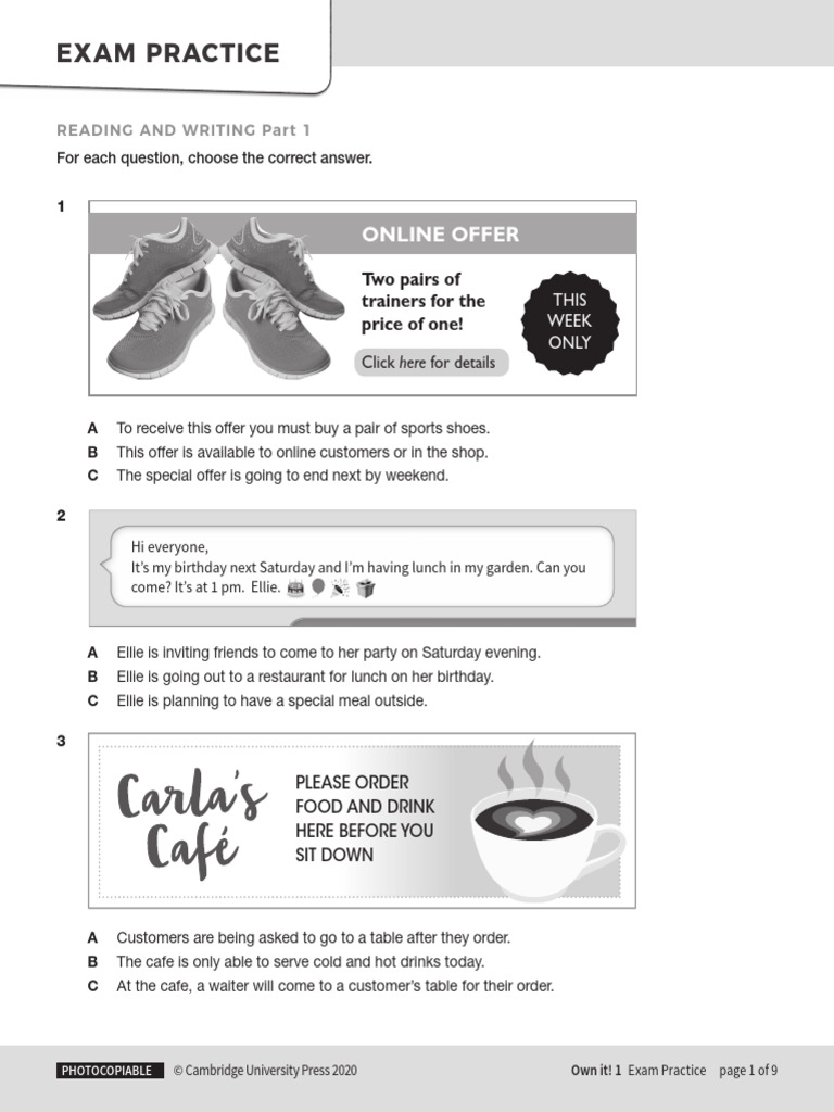 Reading and Writing Exam Practice | PDF