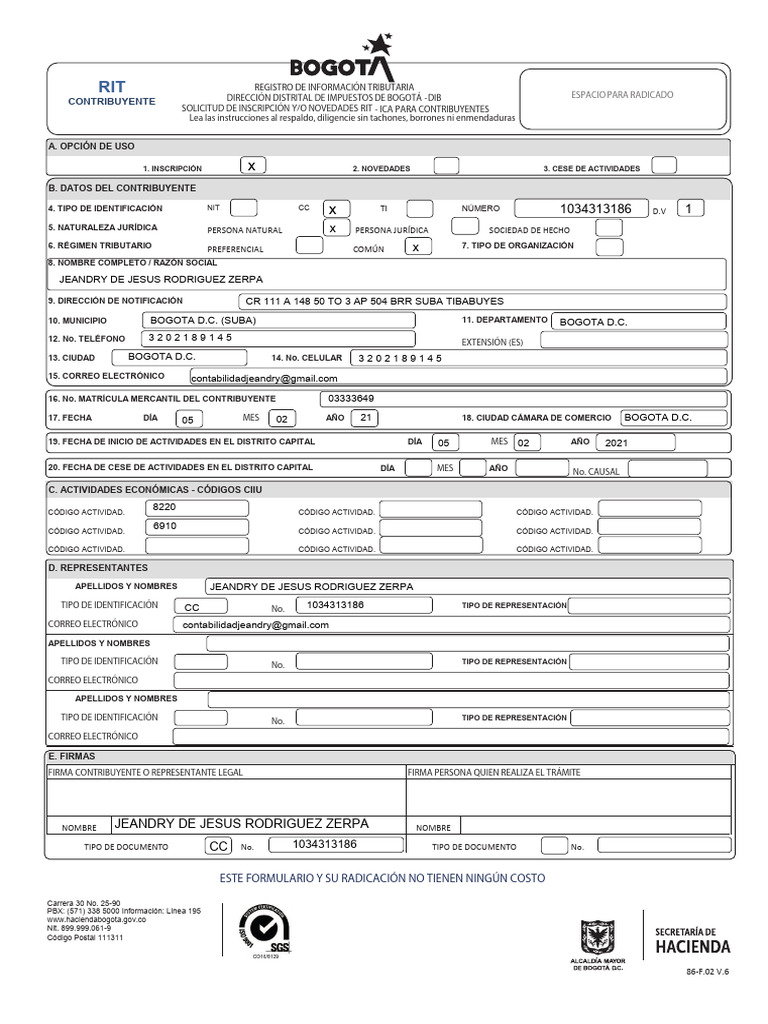 Formato RIT Contribuyente | PDF