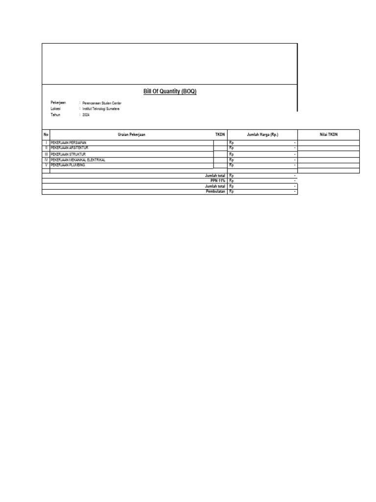BOQ Pengadaan Perencanaan Student Center | PDF