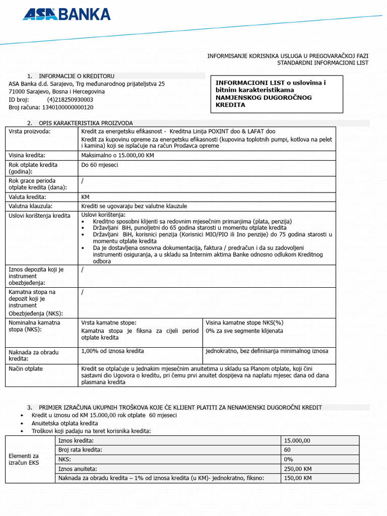 Reprezentativni Info. List - Kredit Za Energetsku Efikasnost LAFAT DOO ...
