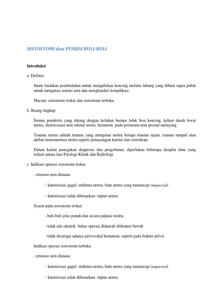 Prosedur dan Indikasi Sistostomi | PDF