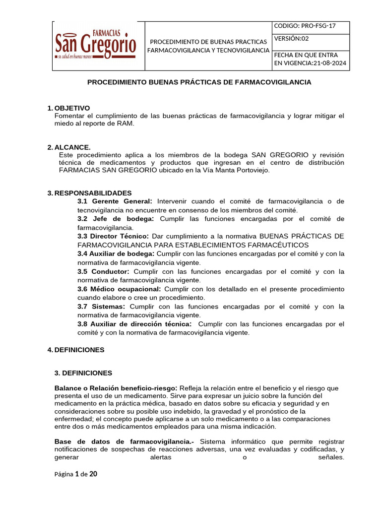 Pro-Fsg-17 Poe de Buenas Practicas Farmacovigilancia y Tecnovigilancia ...