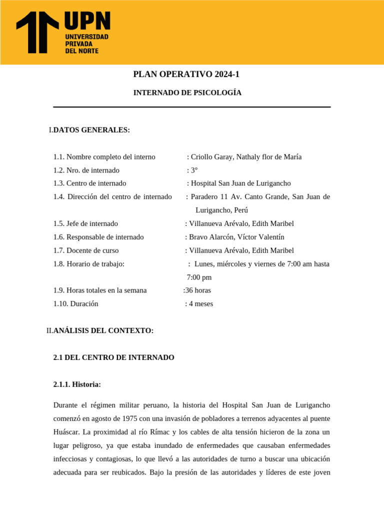 Plan Operativo -Nathaly Criollo Garay 2024 - 2 | PDF