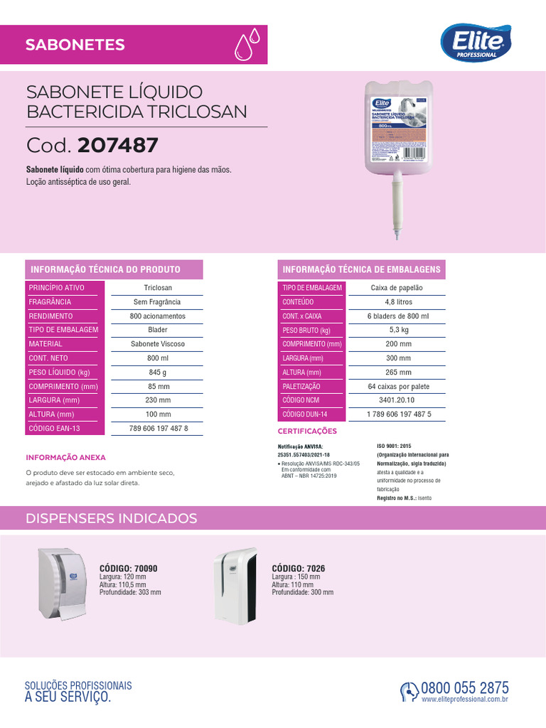 Ficha 207487 (500003190 REFIL SABONETE LIQUIDO BACTERICIDA 800ML) | PDF