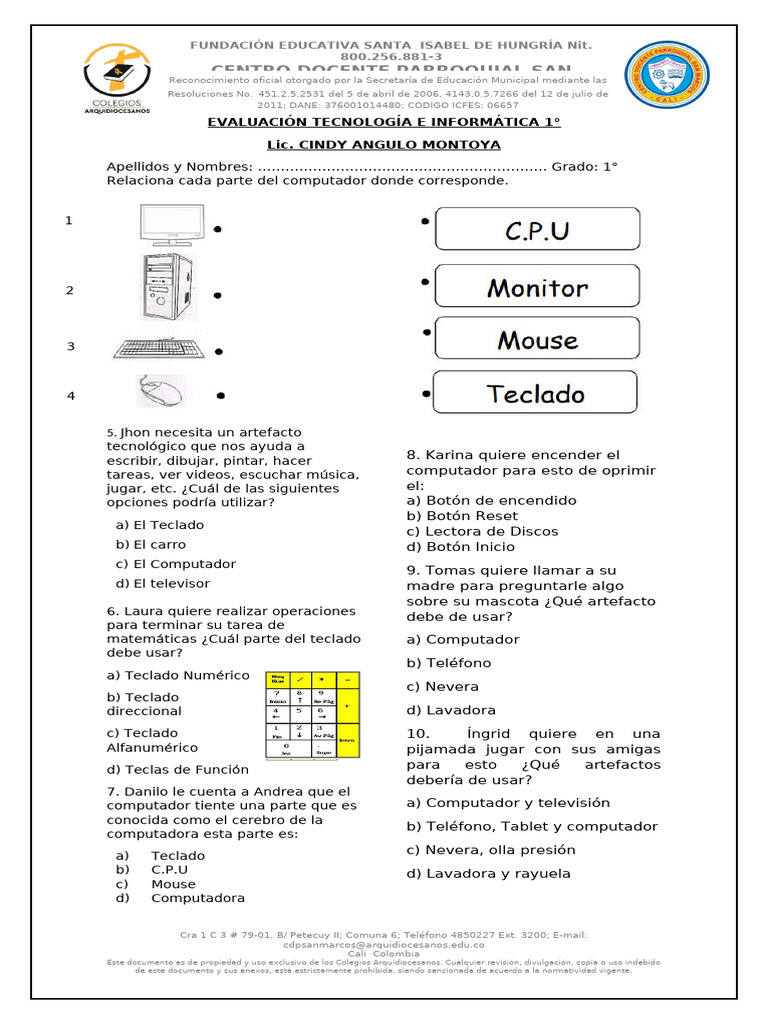 EVALUACIÓN TECNOLOGÍA E INFORMÁTICA 1° | PDF