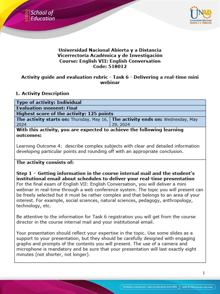 Activity guide and evaluation rubric - Unit 3 - Task 6 - Delivering a ... Activity guide and evaluation rubric - Unit 3 - Task 6 - Delivering a ...