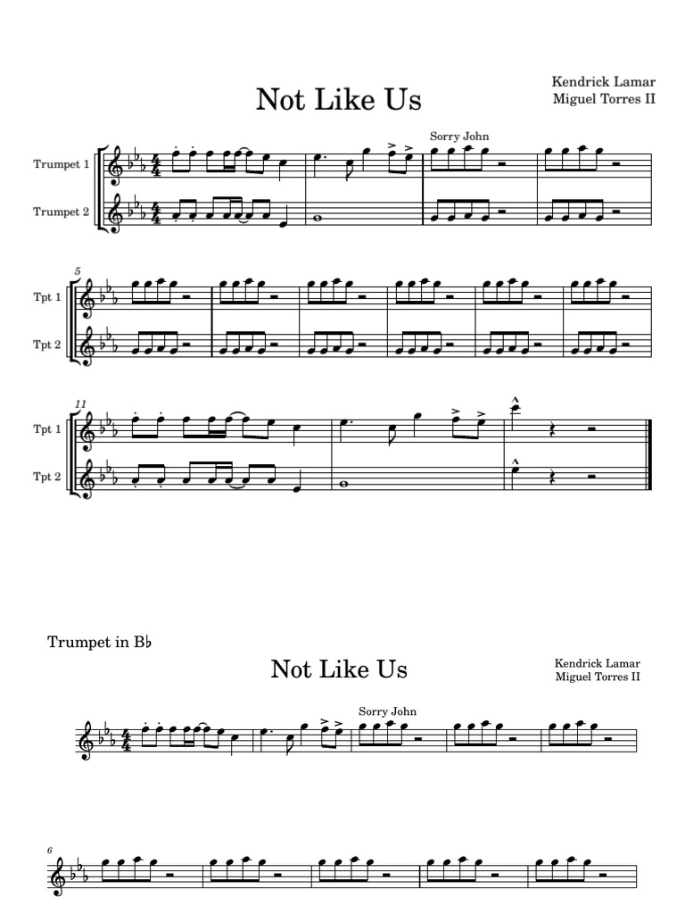 Kendrick Lamar's "Not Like Us" Trumpet Sheet | PDF