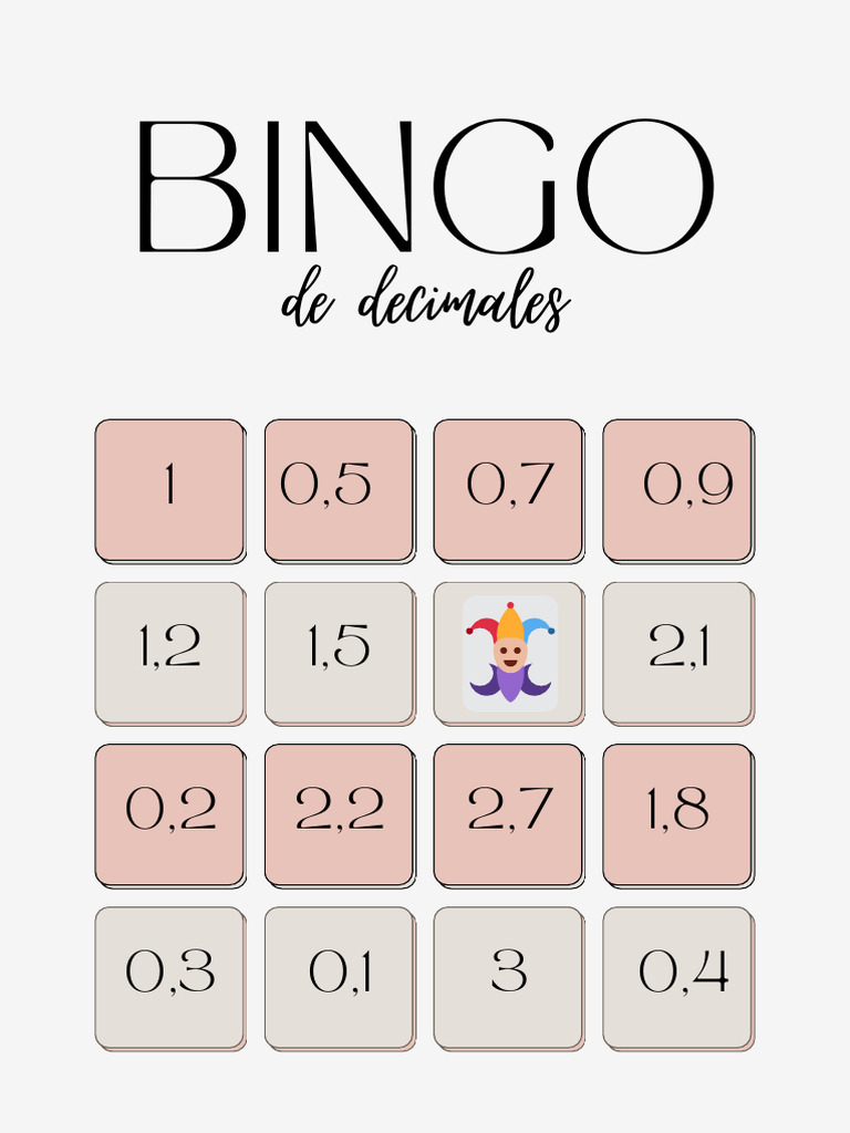 bingo de decimales | PDF