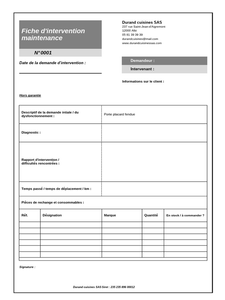 Fiche Intervention Maintenance | PDF