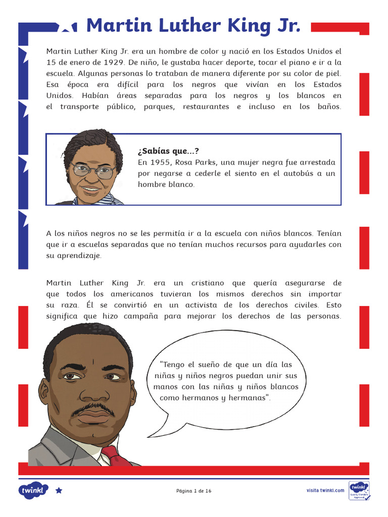 Comprensión lectora de Martin Luther King | PDF