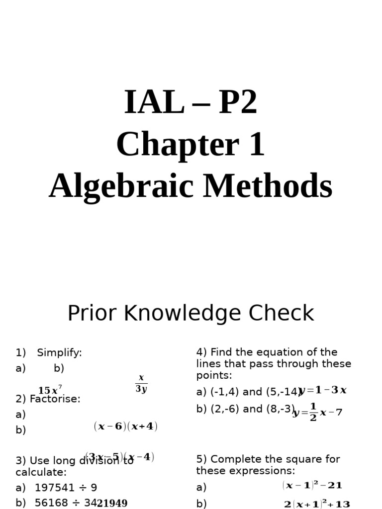 7) Algebraic Methods | PDF