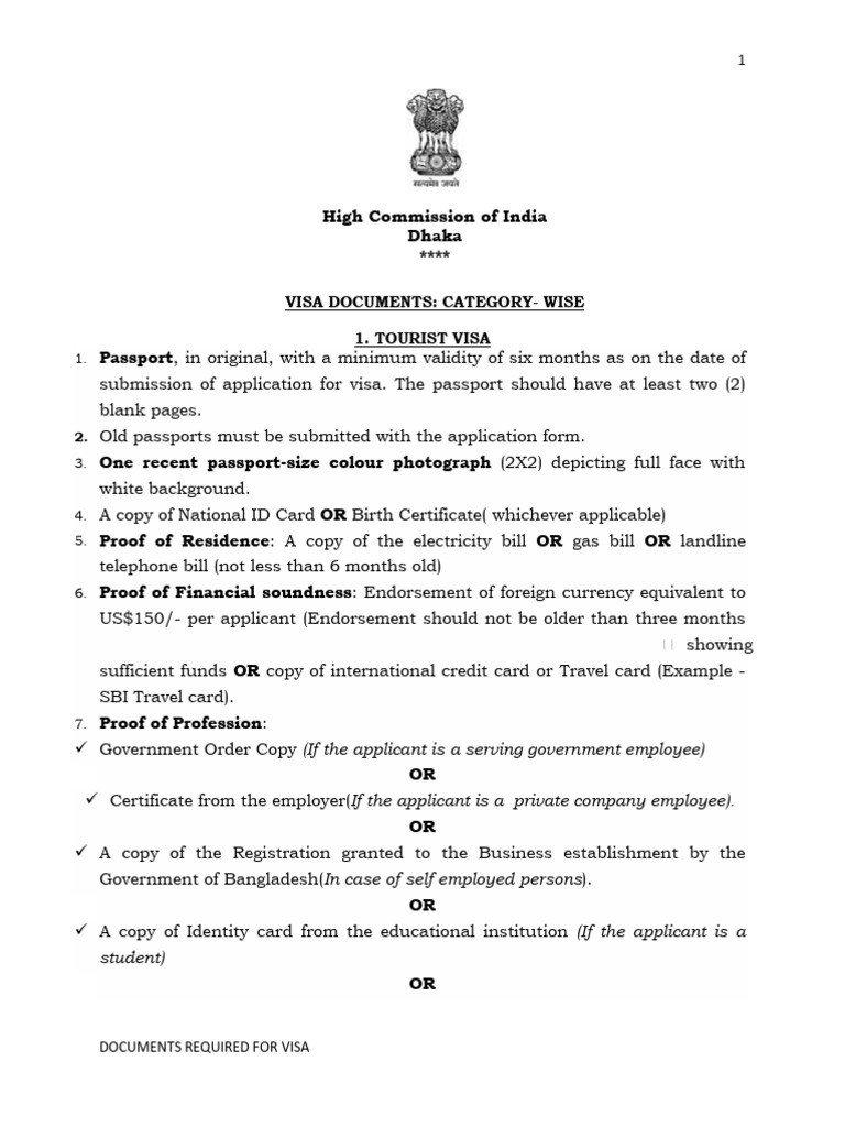 Visa Document Requirements by Category | PDF | Identity Document ...