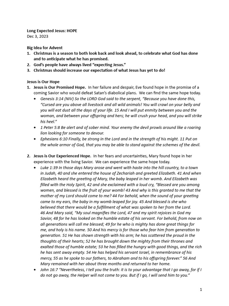 Sermon Outline Dec 3 2023 | PDF