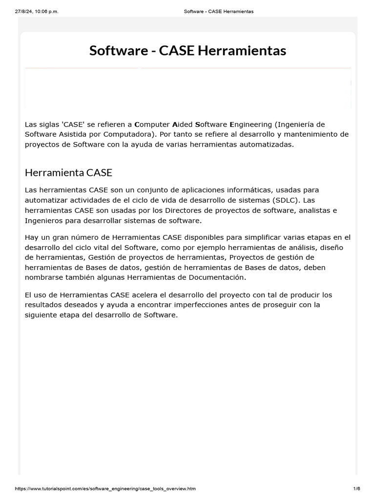 Software - CASE Herramientas TIPOS | PDF