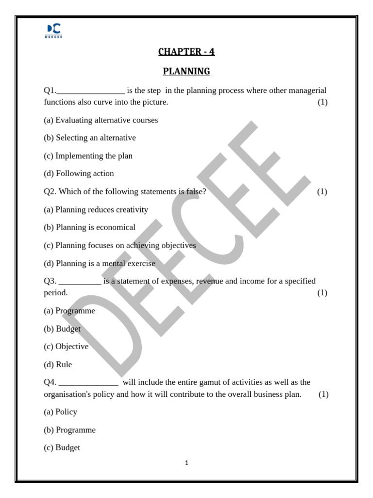 Ch 4 Planning Pdf Policy Business