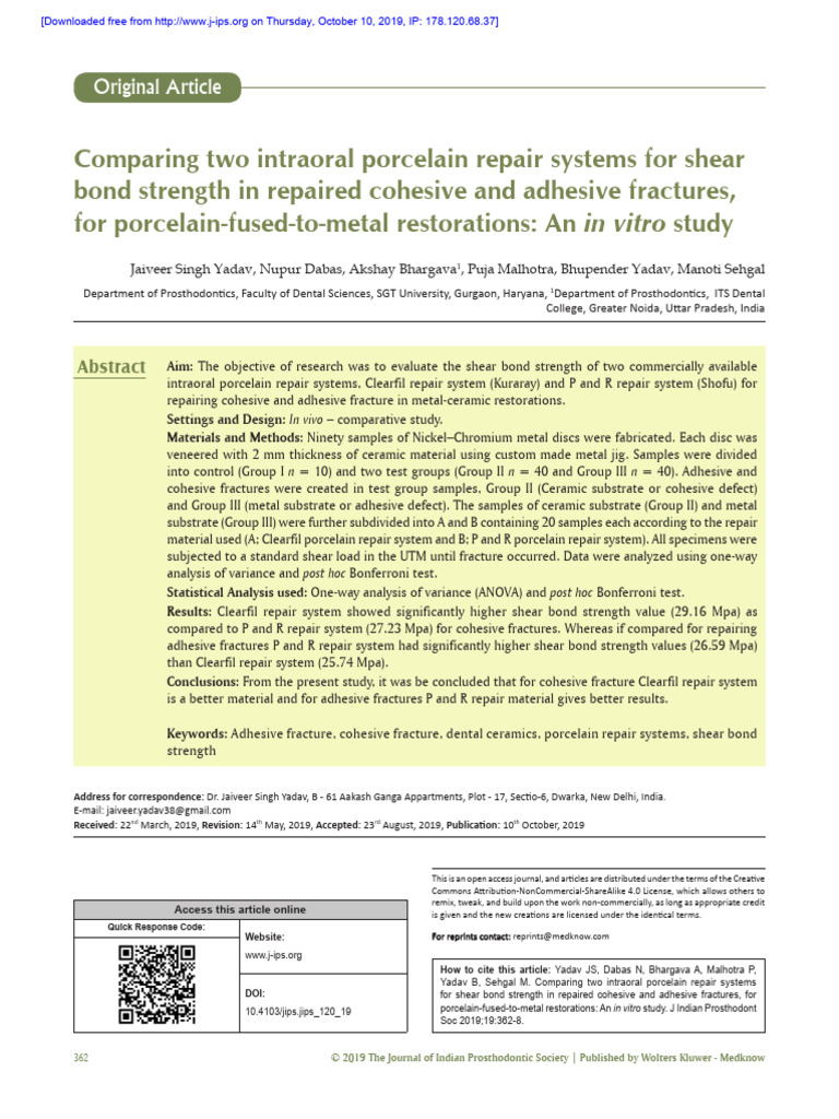 Comparing Two Intraoral Porcelain Repair Systems F | PDF
