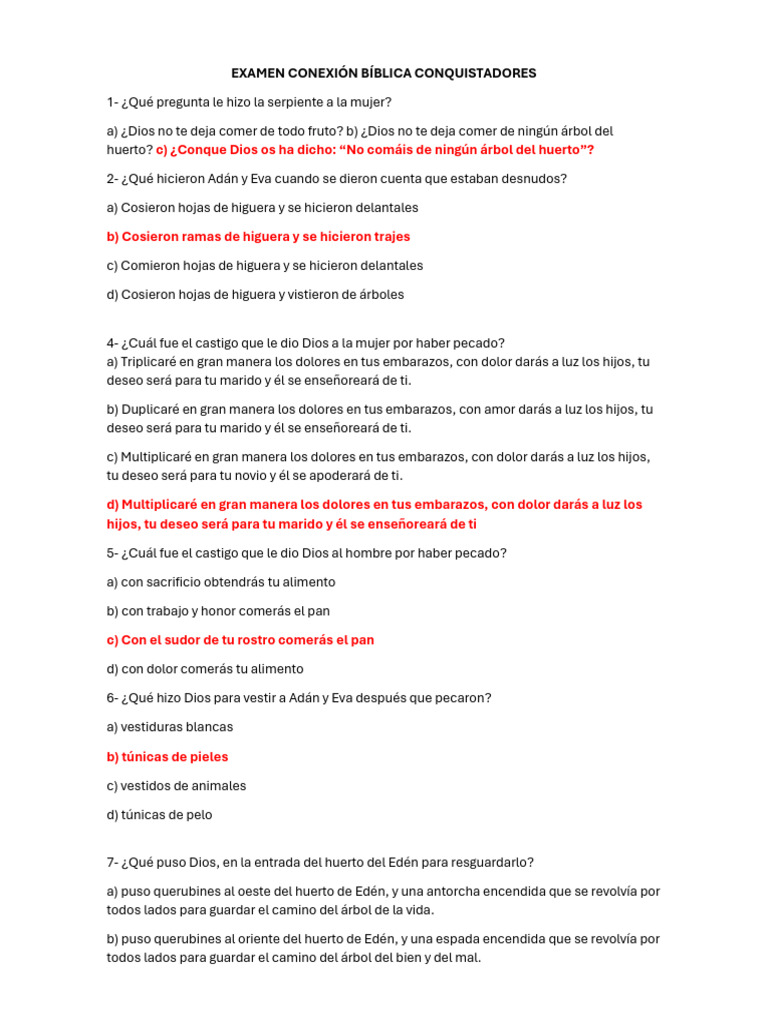 Examen Conexión Bíblica Conquistadores | PDF | Noé | Métodos y materiales de enseñanza