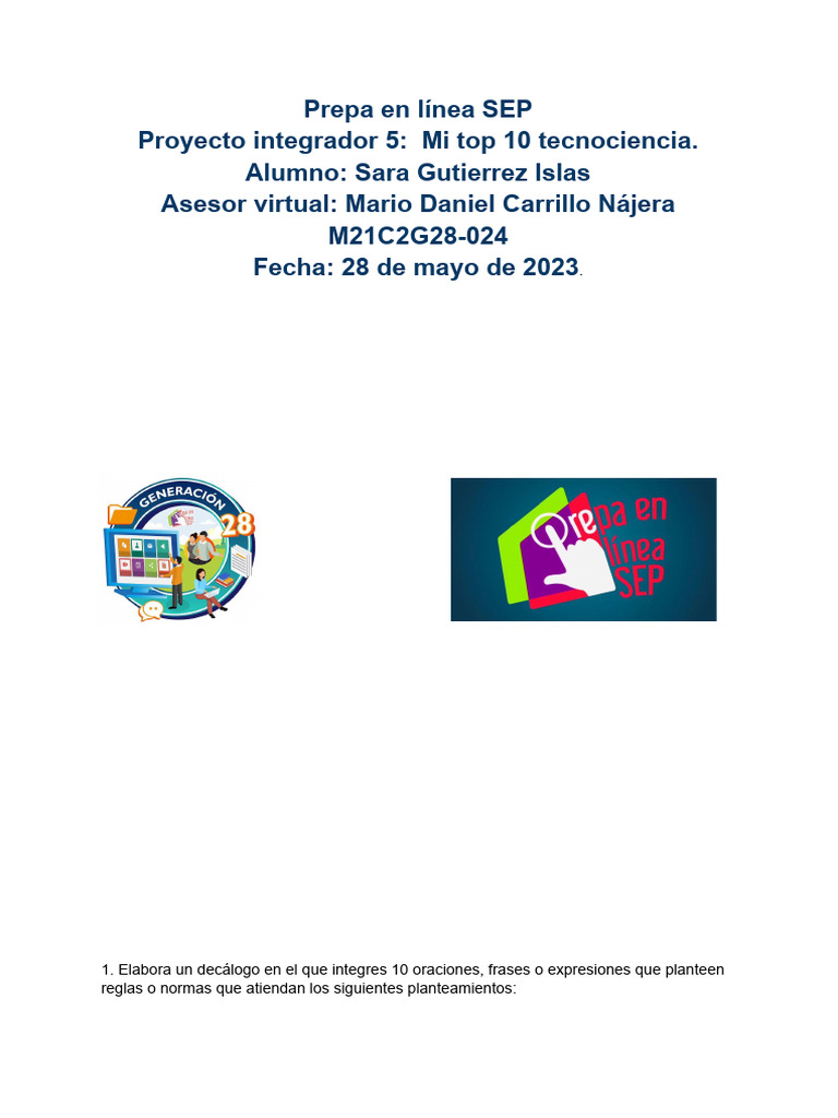 Proyecto Integrador Modulo 21 Prepa en Linea Sep | PDF