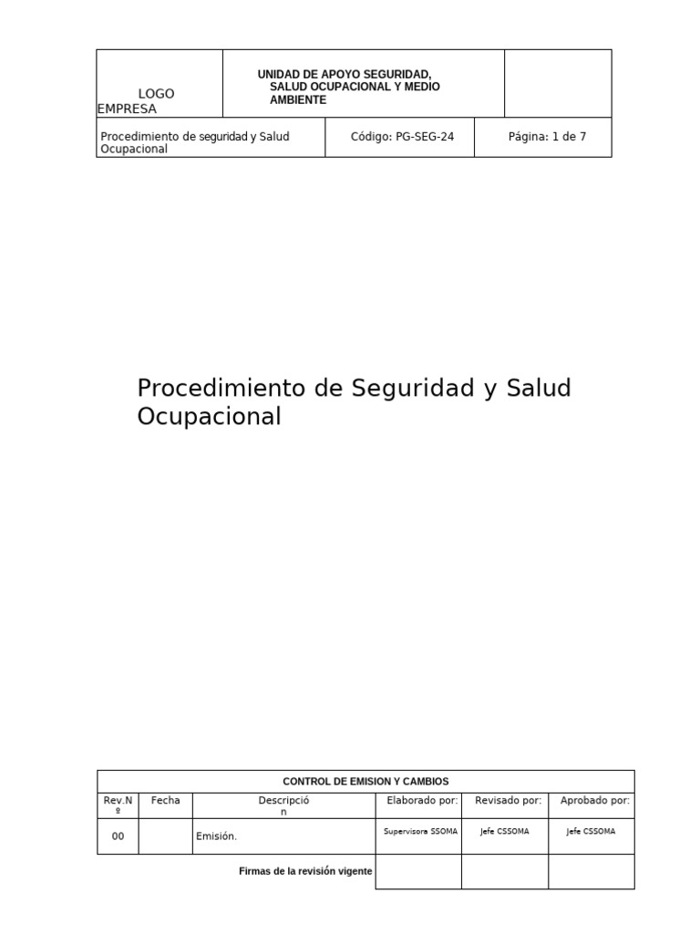 MODELO Procedimiento de Seguridad y Salud Ocupacional | PDF