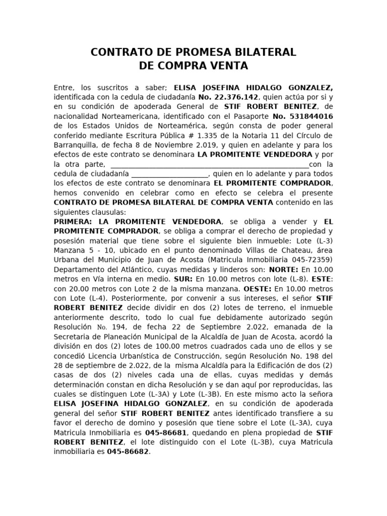 CONTRATO DE PROMESA BILATERAL DE COMPRA VENTA | PDF