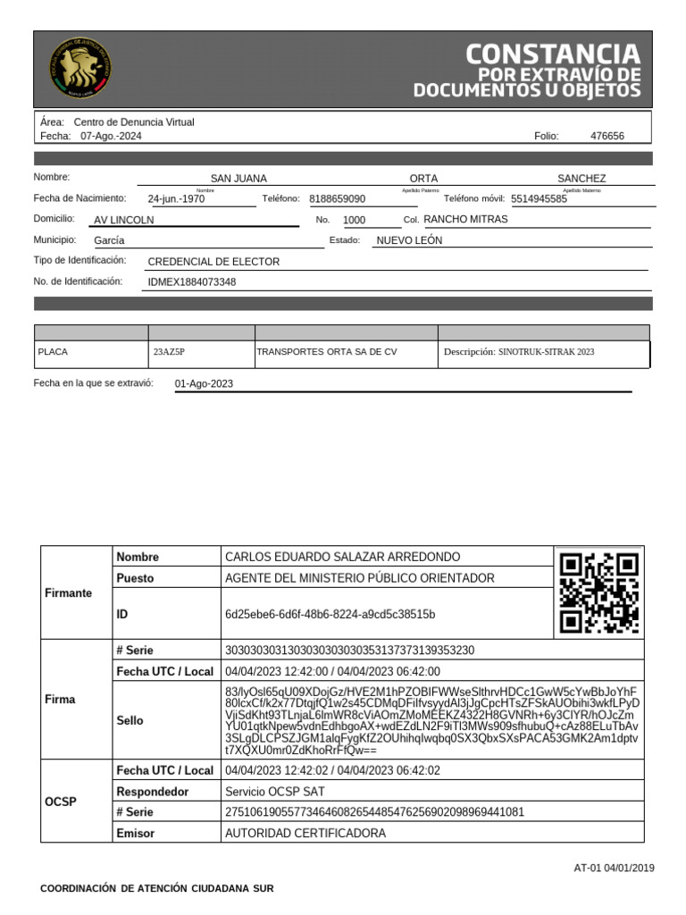 Formato actas de extravio | PDF