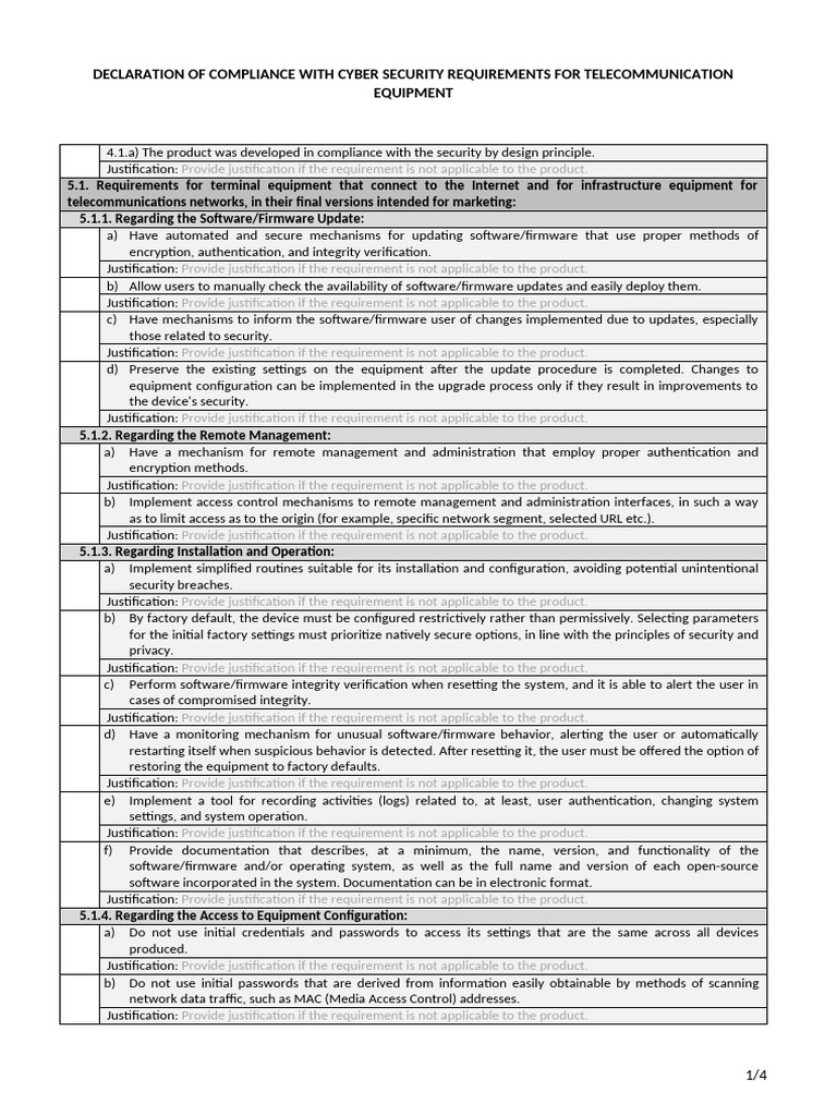 Declaration of Compliance with Cyber Security Requirements | PDF