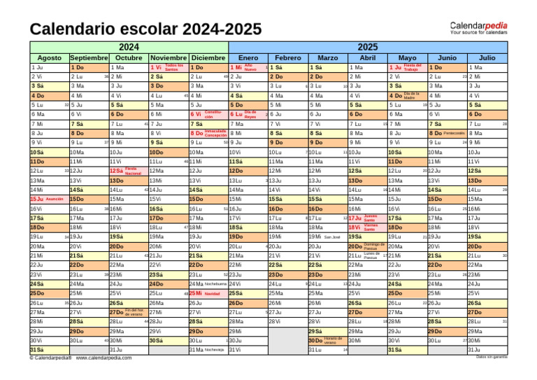 Calendario Escolar 2024 2025 Horizontal | PDF