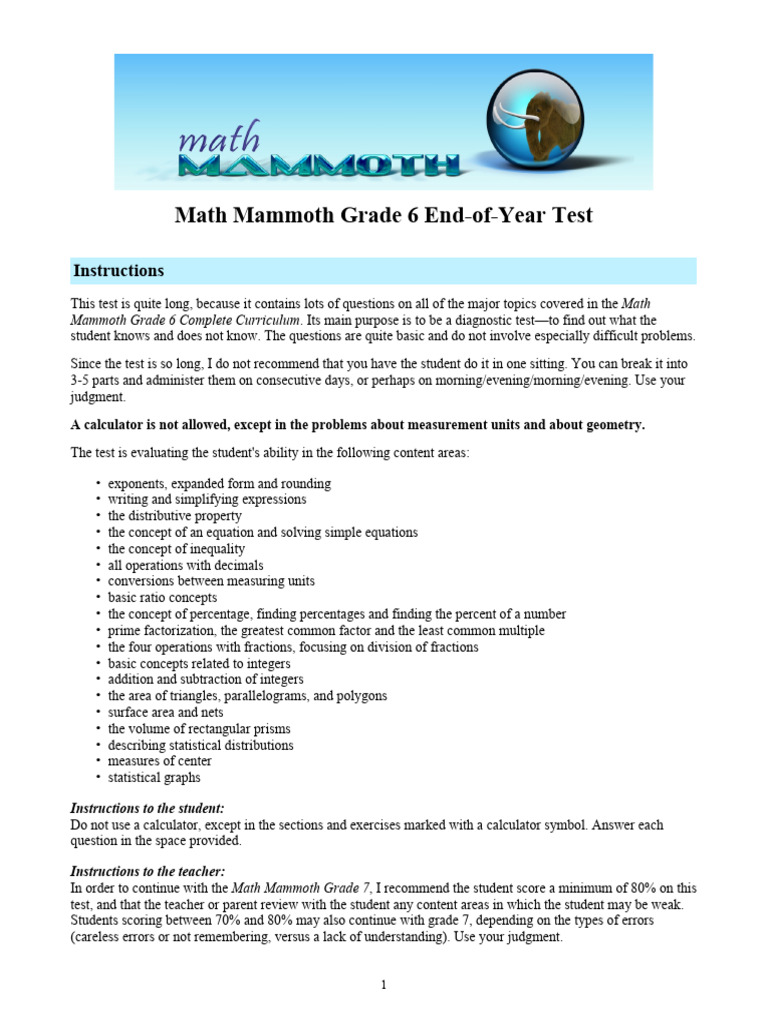 End of Year Test Grade6 | PDF