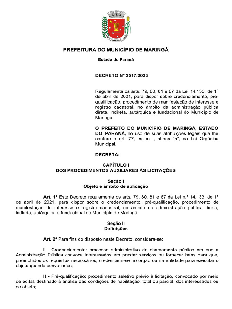 Decreto 2517.2023 Regulamenta Os Art. 79 80 81 e 87 Procedimentos ...