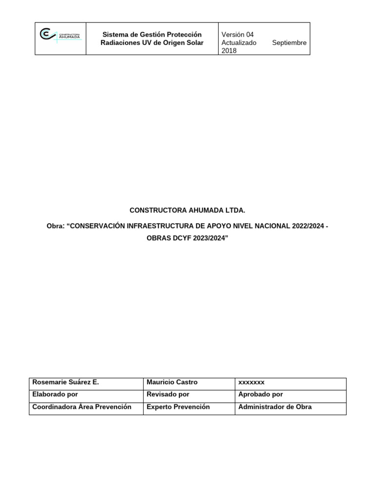 PROTOCOLO RADIACION UV CONSTRUCTORA AHUMADA | PDF