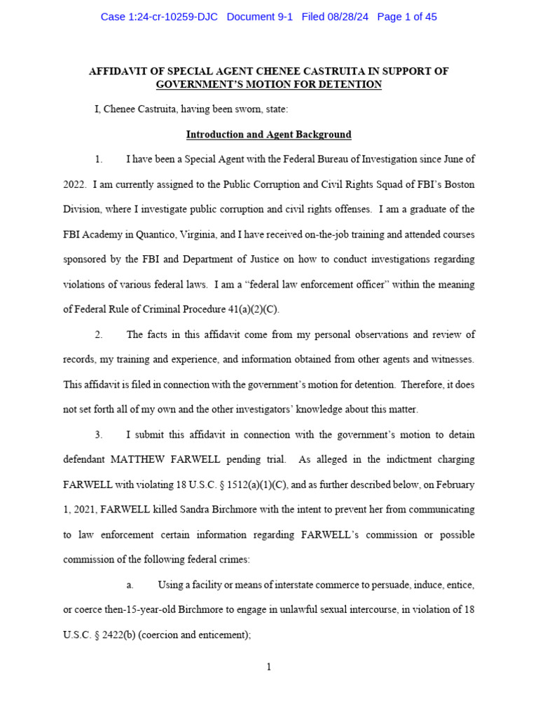 Usa v. Matthew Farwell - Detention Affidavit 0 | PDF | Federal Bureau ...