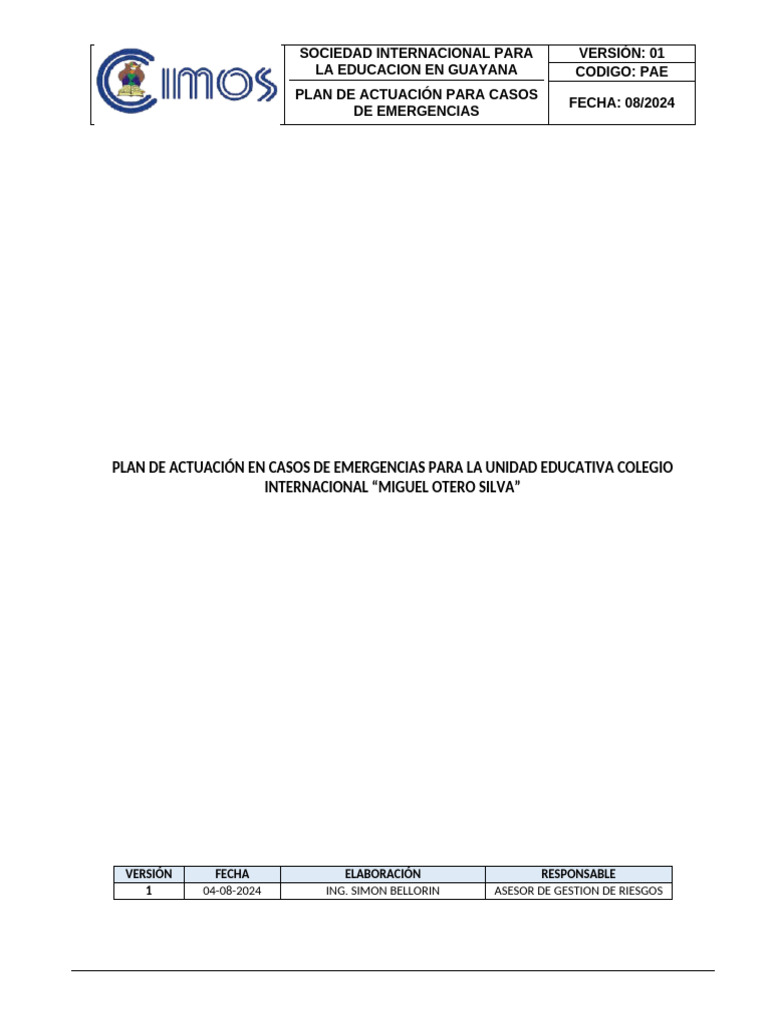 Plan de emergencias Cimos adelanto 1 | PDF