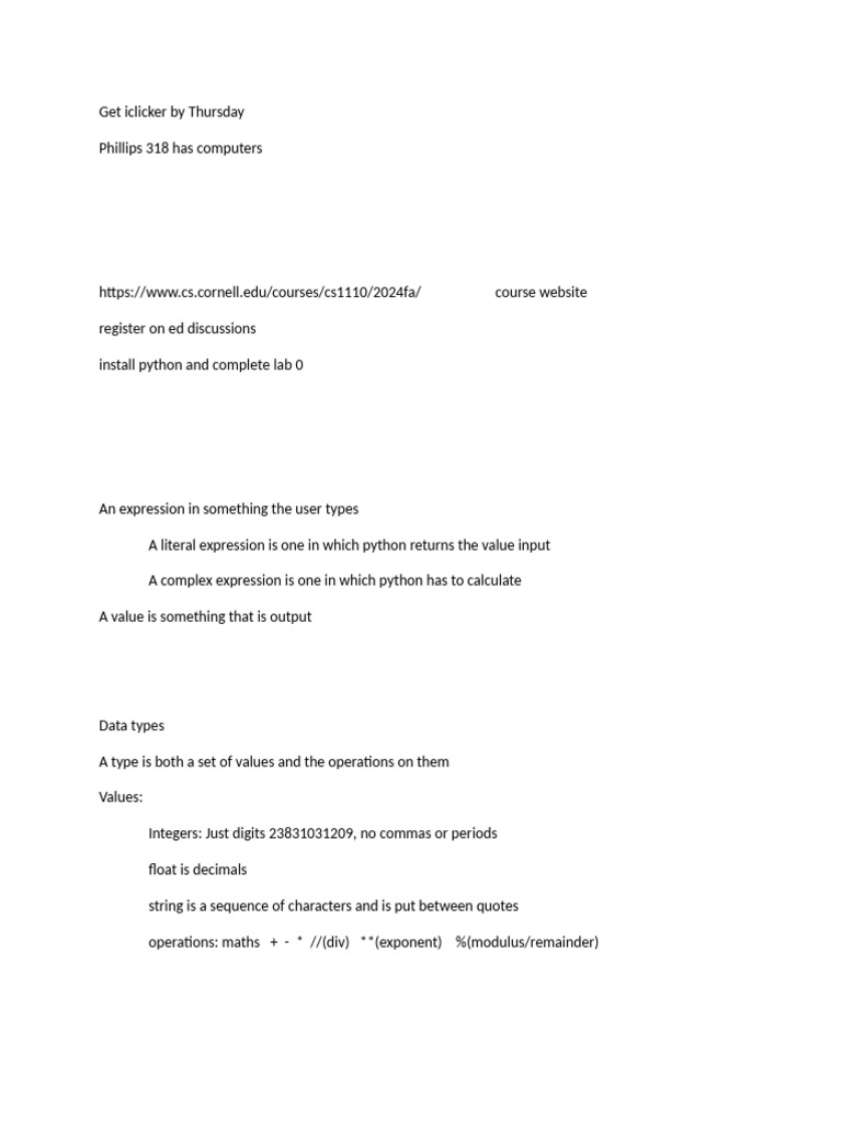 Cs 1110 Lecture 1 | PDF