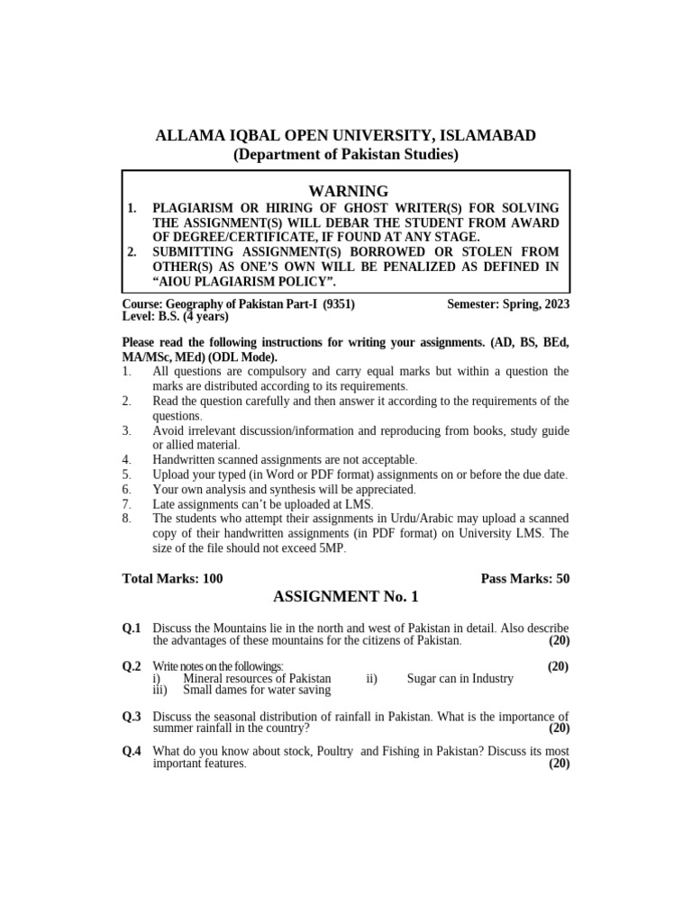 Allama Iqbal Open University, Islamabad (Department of Pakistan Studies ...