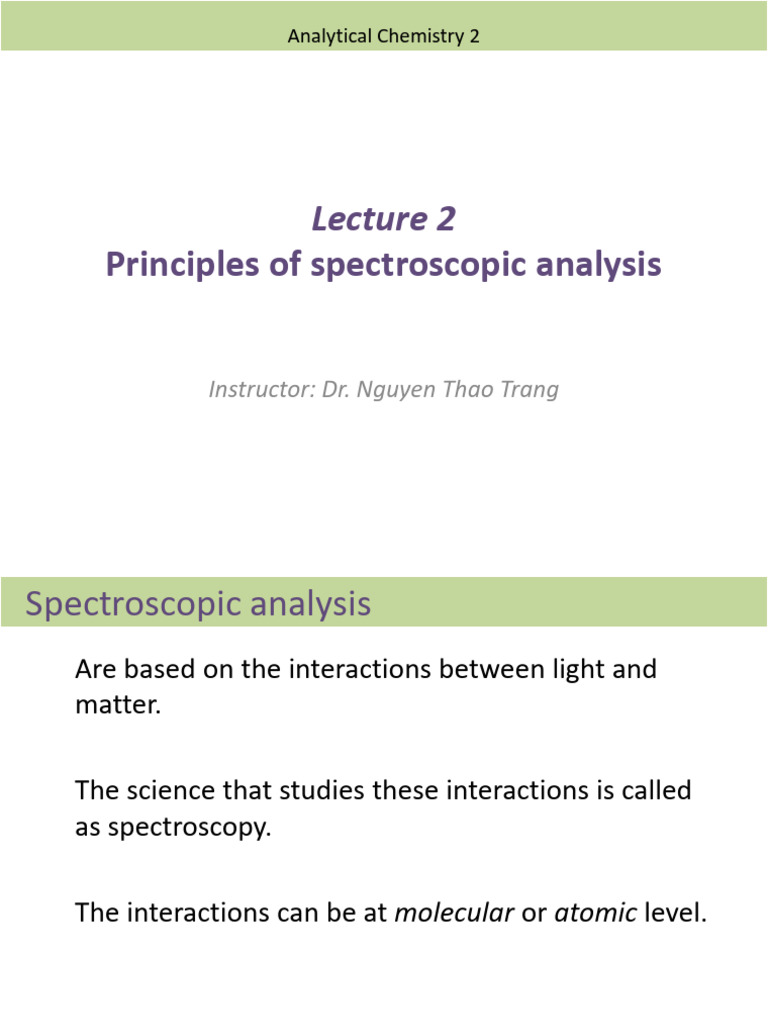 Lecture 2 - Principles of Spectroscopic Analysis | PDF