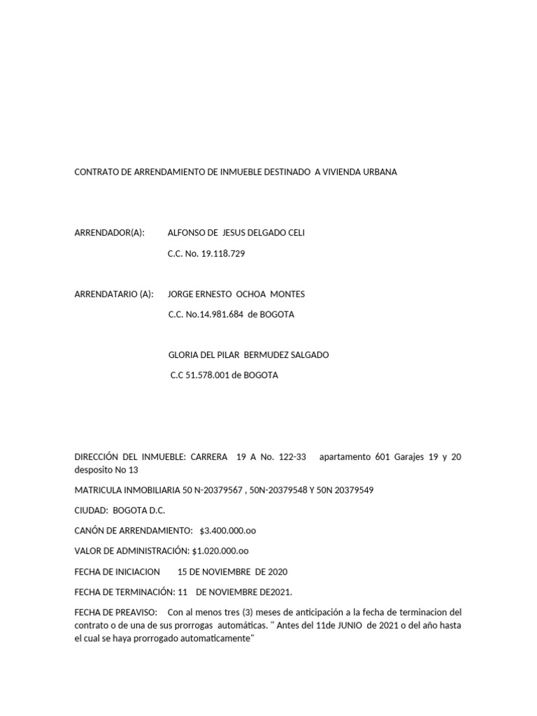 Contrato de Arrendamiento de Inmueble Destinado A Vivienda Urbana | PDF