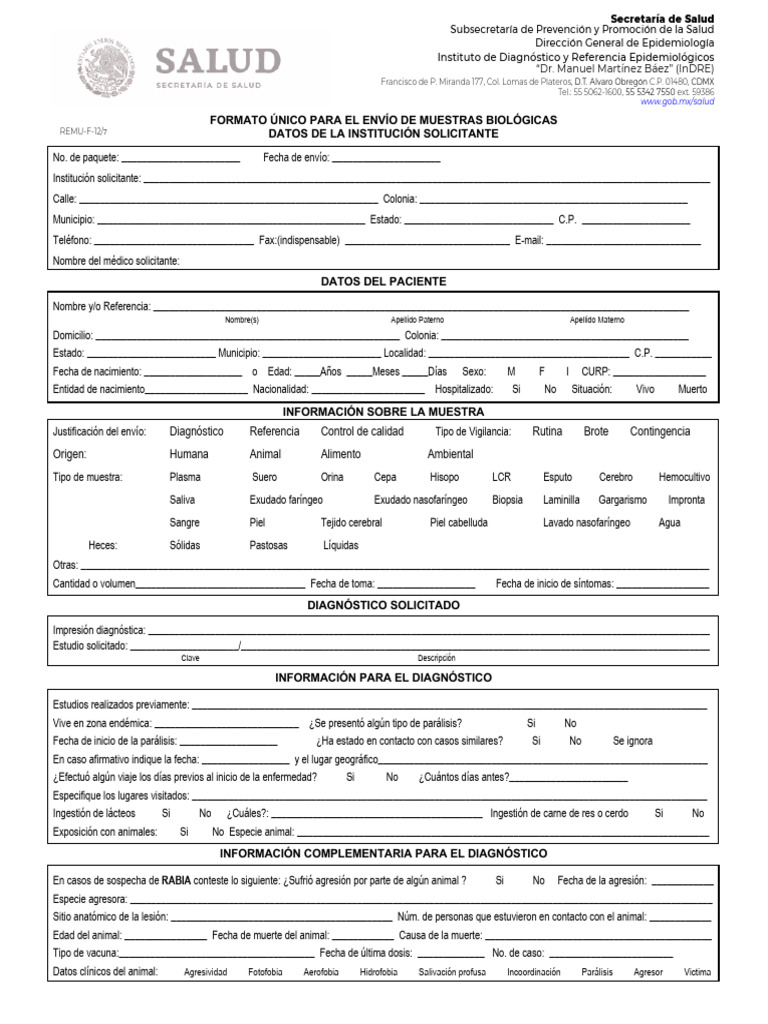 REMU-F-12 Formato Nico para El Env o de Muestras Biol Gicas | PDF