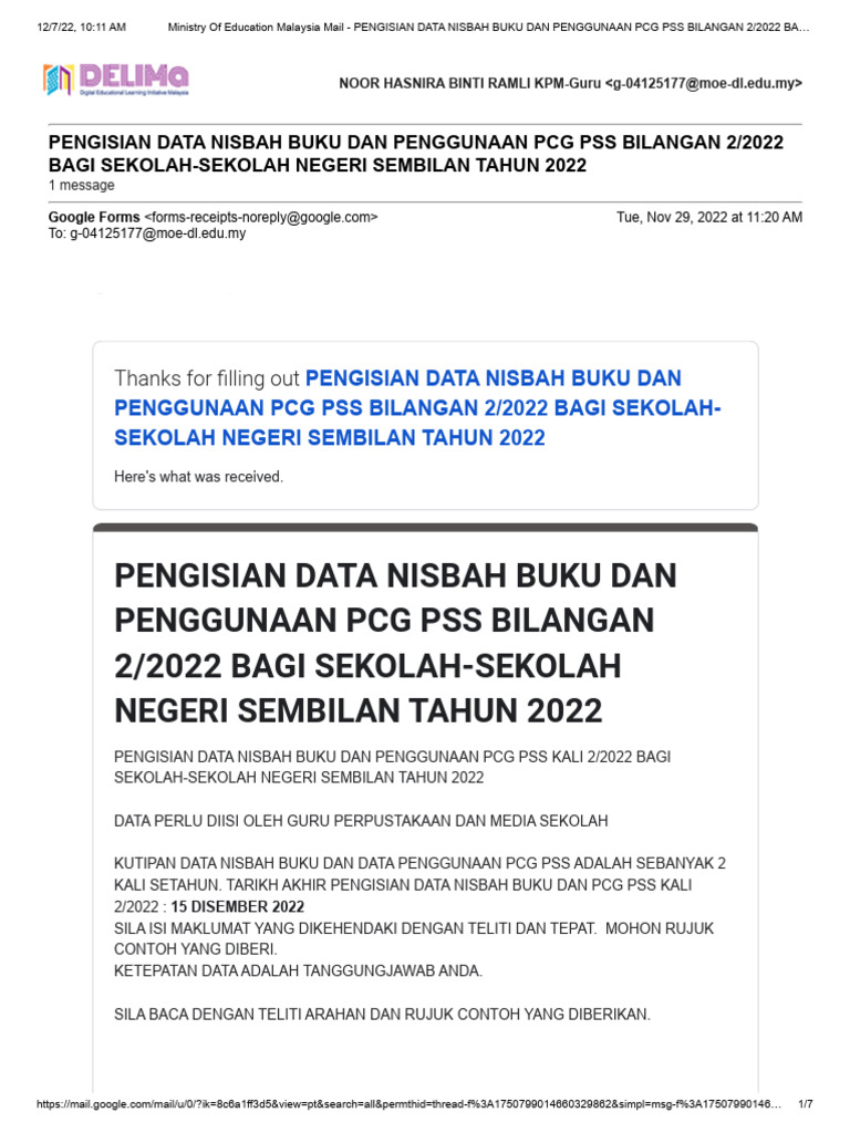 Ministry Of Education Malaysia Mail - PENGISIAN DATA NISBAH BUKU DAN PENGGUNAAN PCG PSS BILANGAN ...