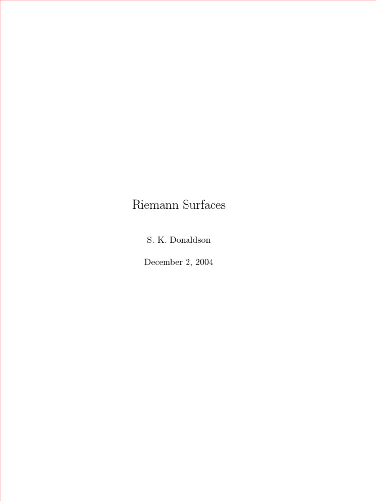 Riemann Surfaces S. K. Donaldson | PDF | Differentiable Manifold ...