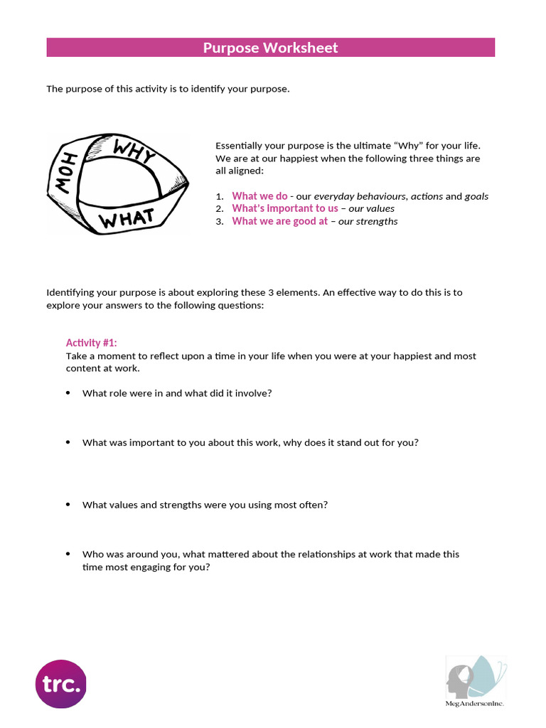 Purpose Worksheet | PDF