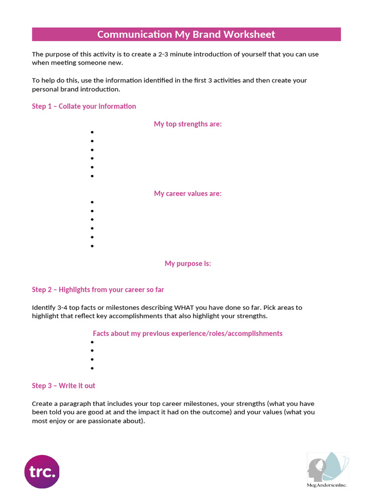 Communicating My Brand Worksheet | PDF