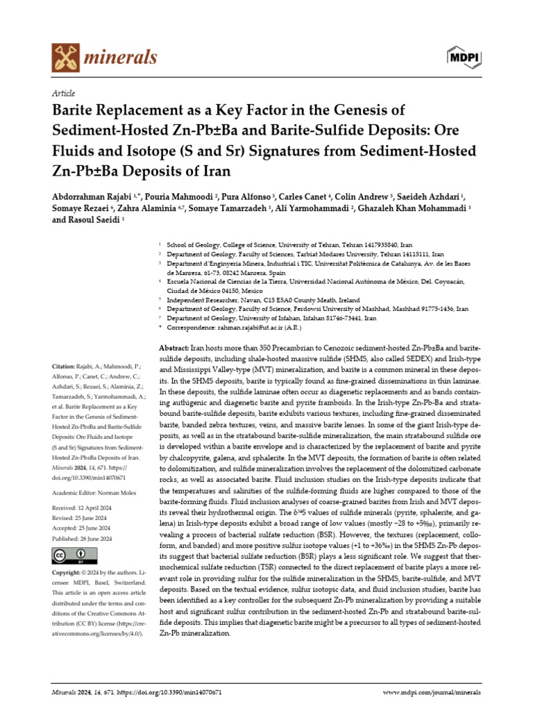 Barite Replacement As A Key Factor in The Genesis | PDF | Plate ...