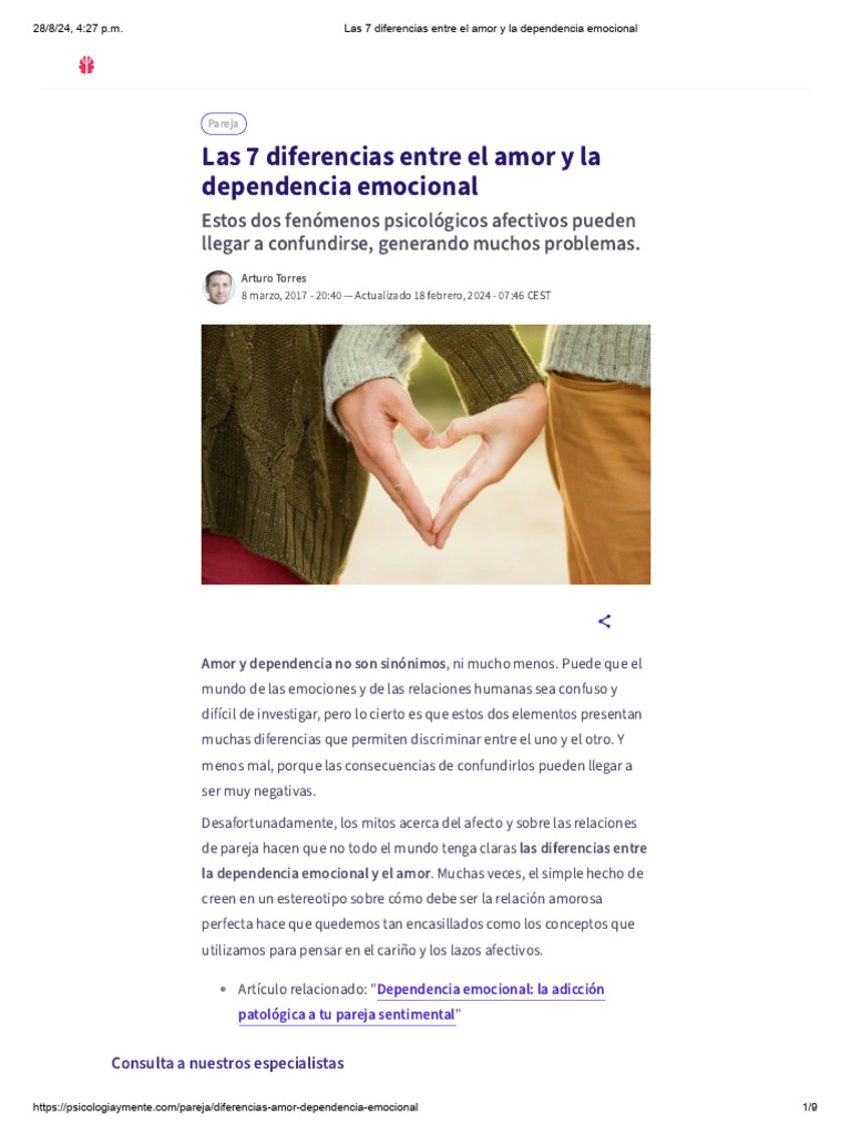 Las 7 Diferencias Entre El Amor y La Dependencia Emocional | PDF