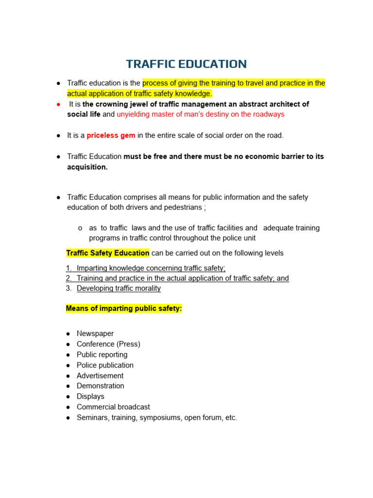 Traffic Education | PDF